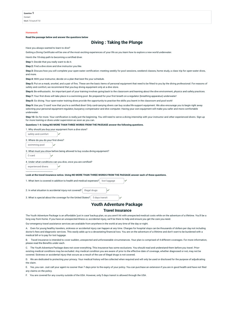 U3.Reading Practice - Short Answer 1 - Attempt Review | PDF | Scuba ...