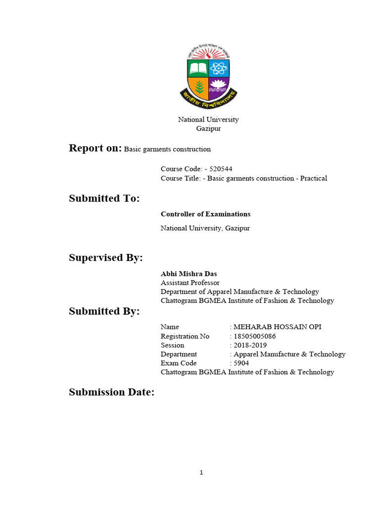 Basic Garment Construction-Report | PDF | Sewing Machine | T Shirt