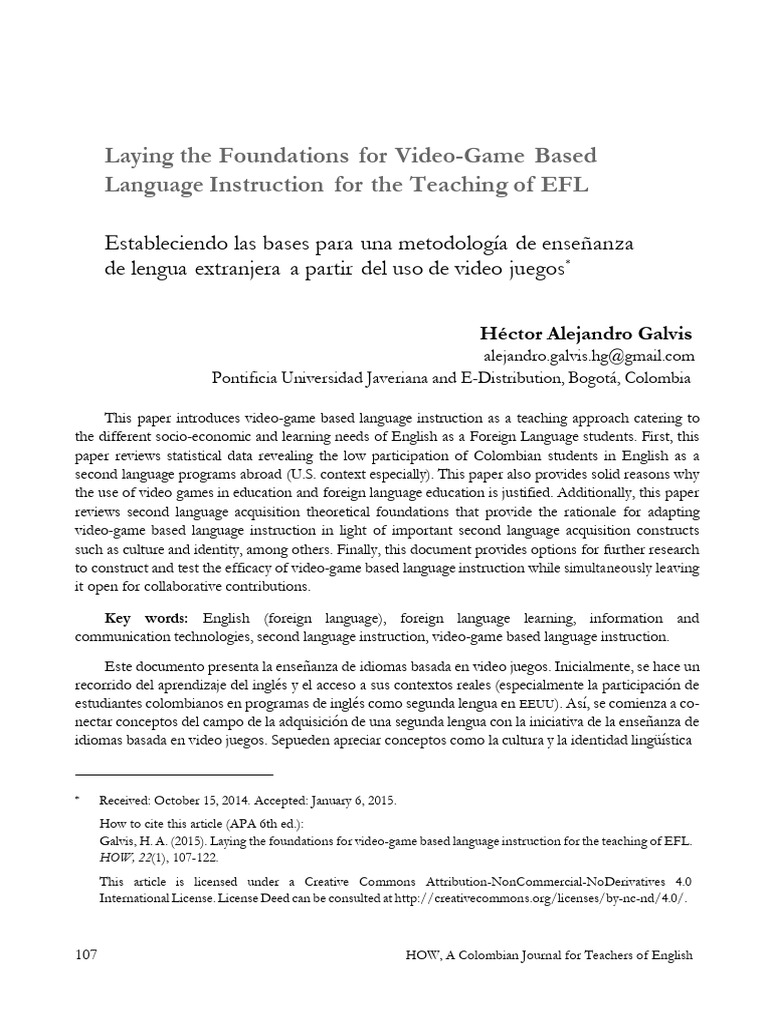 Lit Review - Laying The Foundations For Video-Game Based Language Instruction | PDF | Second ...
