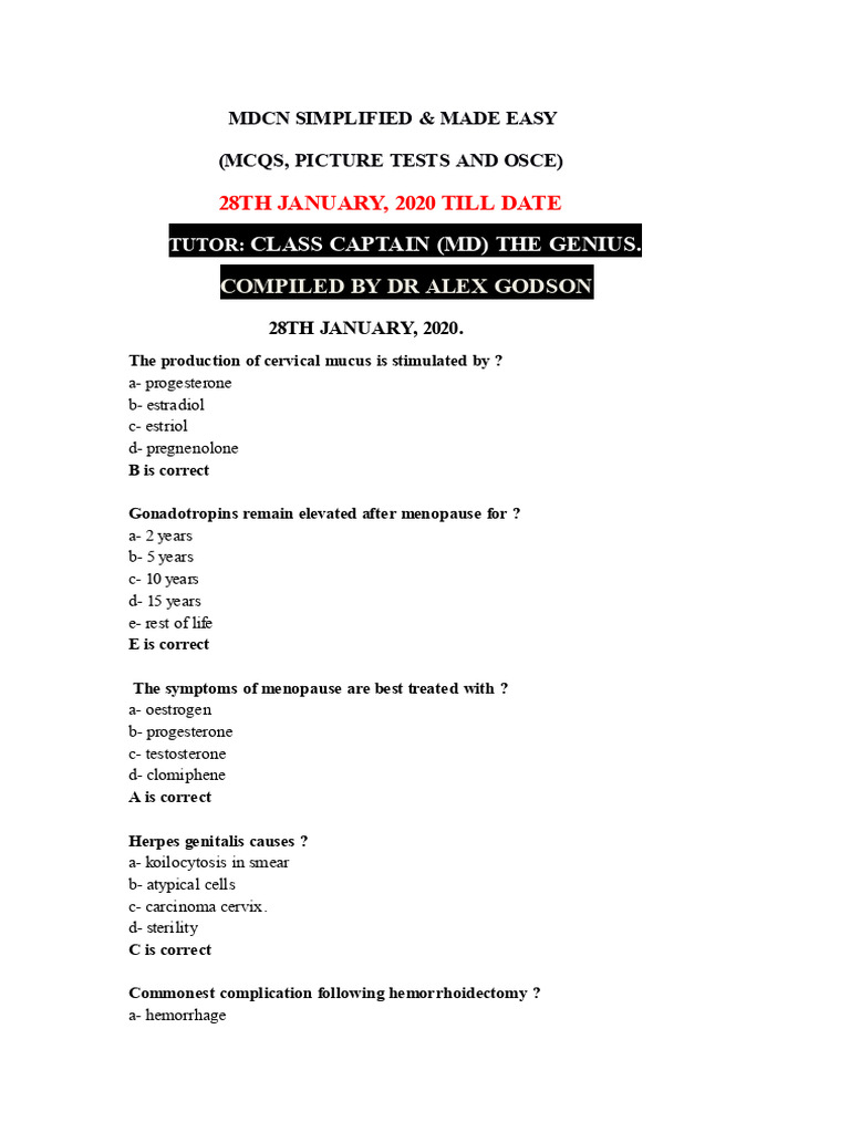 MDCN Exam Prep: MCQs & OSCE Guide | PDF | Pregnancy | Preterm Birth