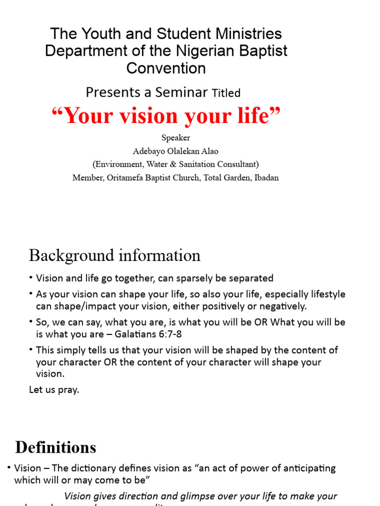 Your Vision, Your Life Seminar | PDF | Self-Improvement