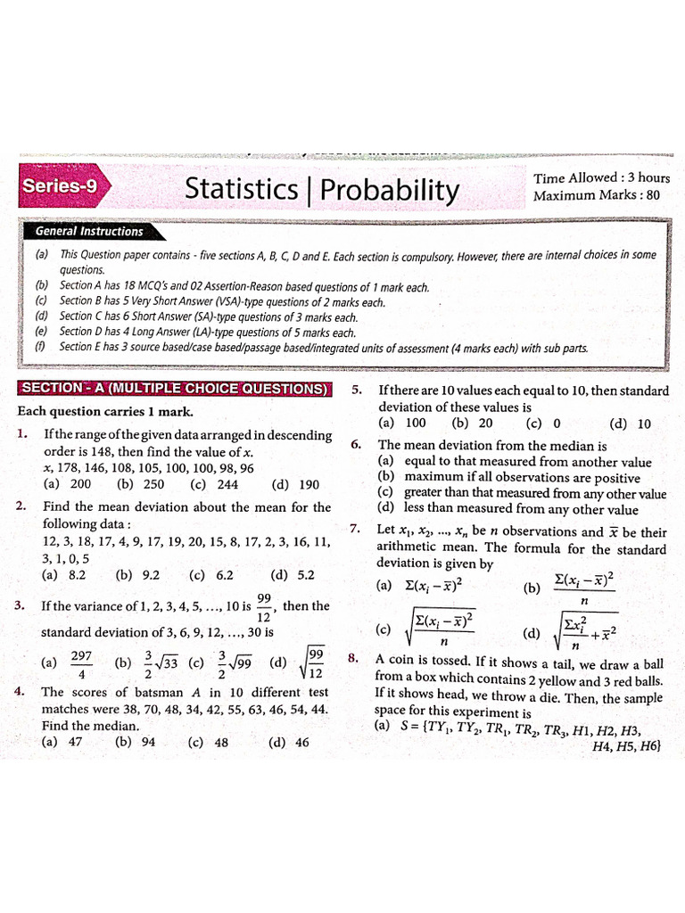 Statistics and Probability Practice Paper | PDF