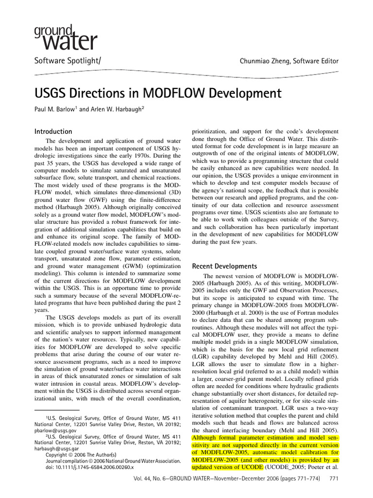 USGS Directions in MODFLOW Development - UCODE JUPITER | PDF ...