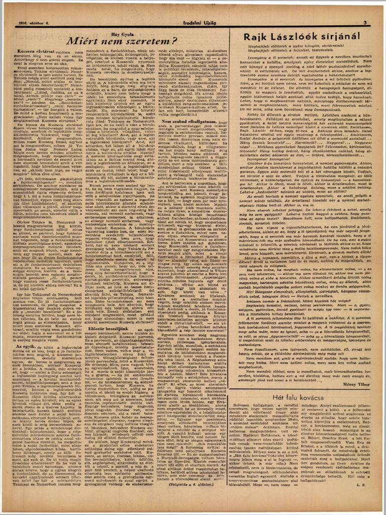 Méray Tibor: Rajk László Sírjánál Című Cikke Az Irodalmi Újságban, 1956 ...