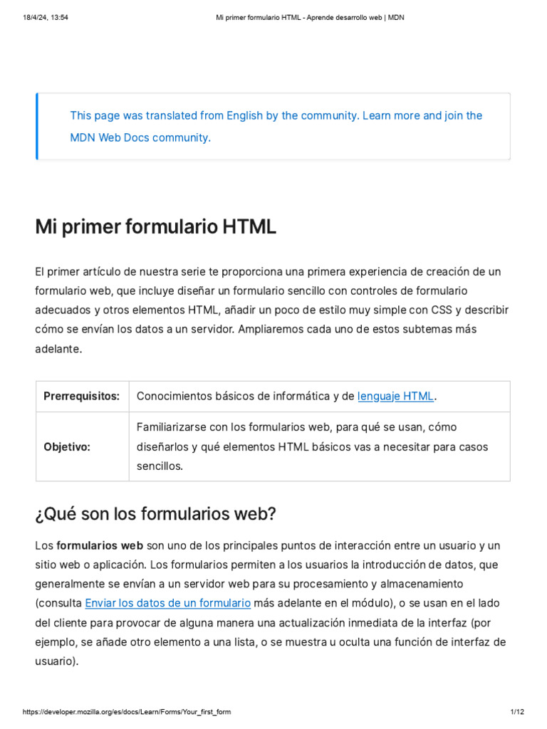Mi Primer Formulario HTML - Aprende Desarrollo Web _ MDN | PDF | Redes ...