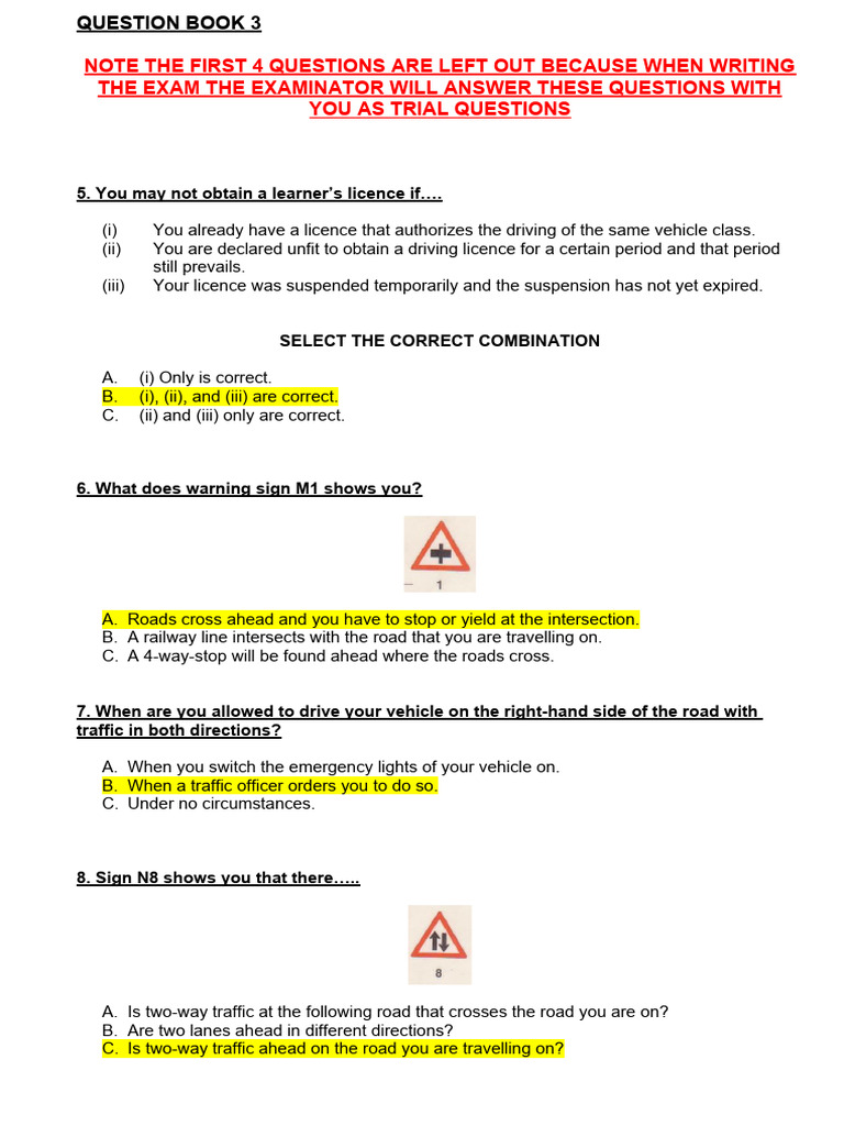 K53 Test C Answers | PDF | Traffic | Road