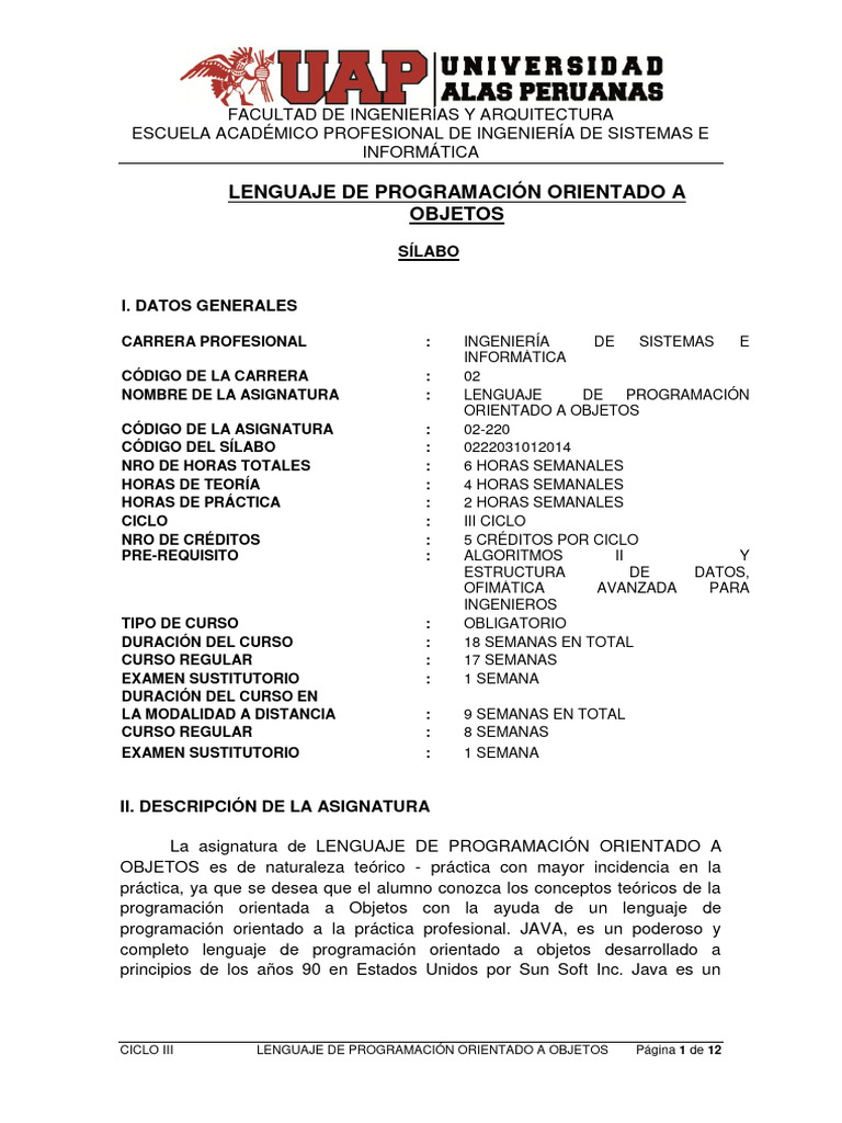 Lenguaje De Programacion Orientado A Objetos Pdf Programación De Computadoras Objeto