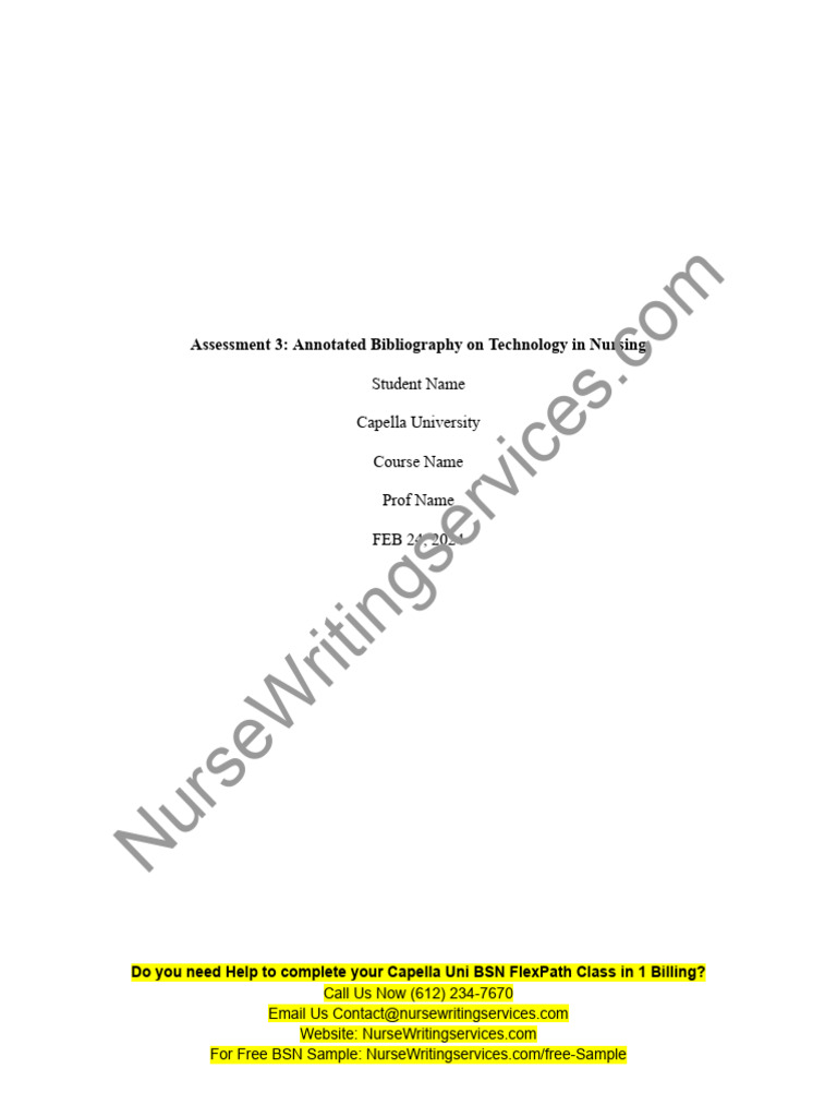 Nurs FPX 4040 Assessment 3 Annotated Bibliography On Technology in Nursing | PDF | Nursing ...