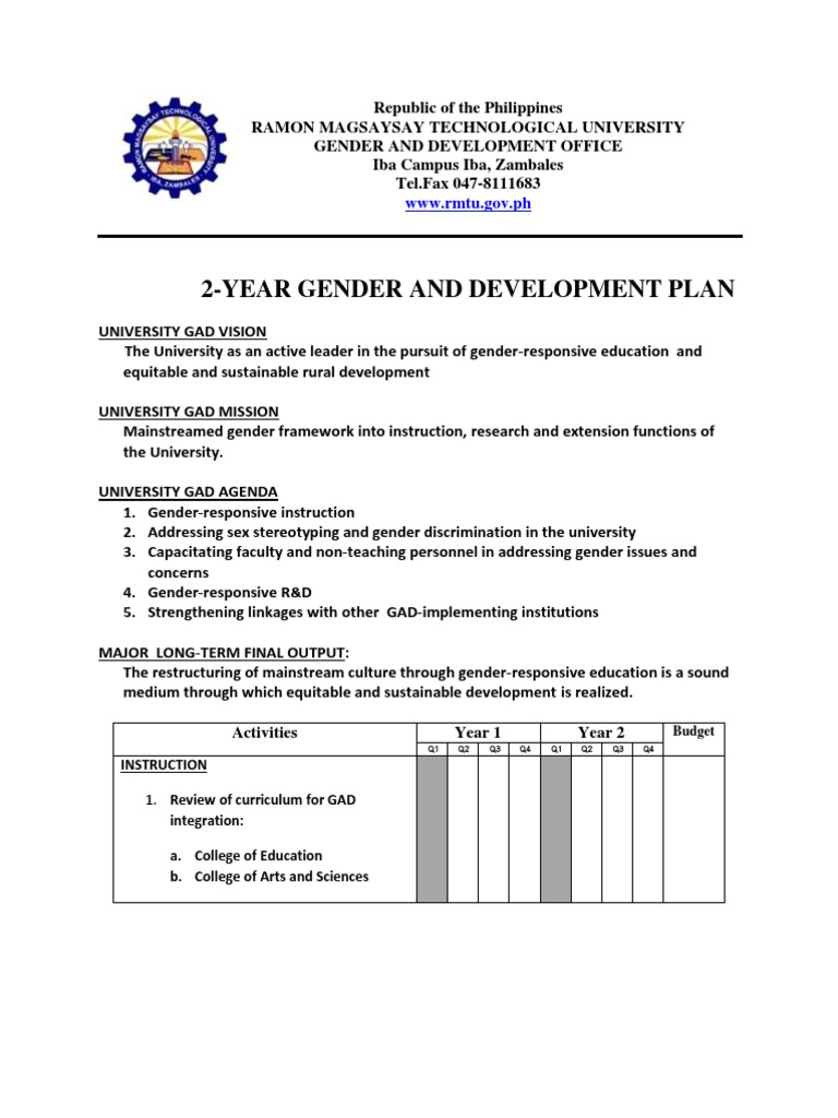 2-Year Gender and Development Plan: WWW - Rmtu.gov - PH | PDF | Gender ...
