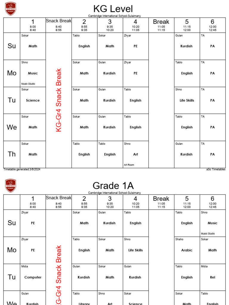 KG - Grade 6 Schedule | PDF | Science | Observation