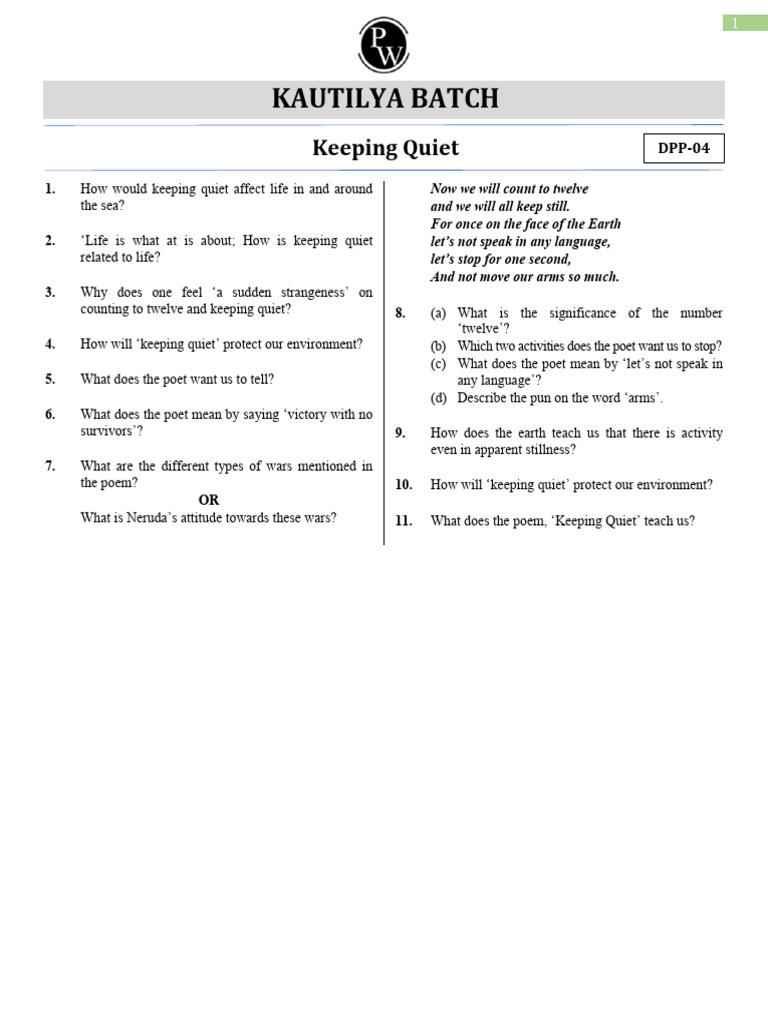 Flamingo - Keeping Quite - DPP 04 (Of Lecture 12) - (Kautilya) | PDF ...