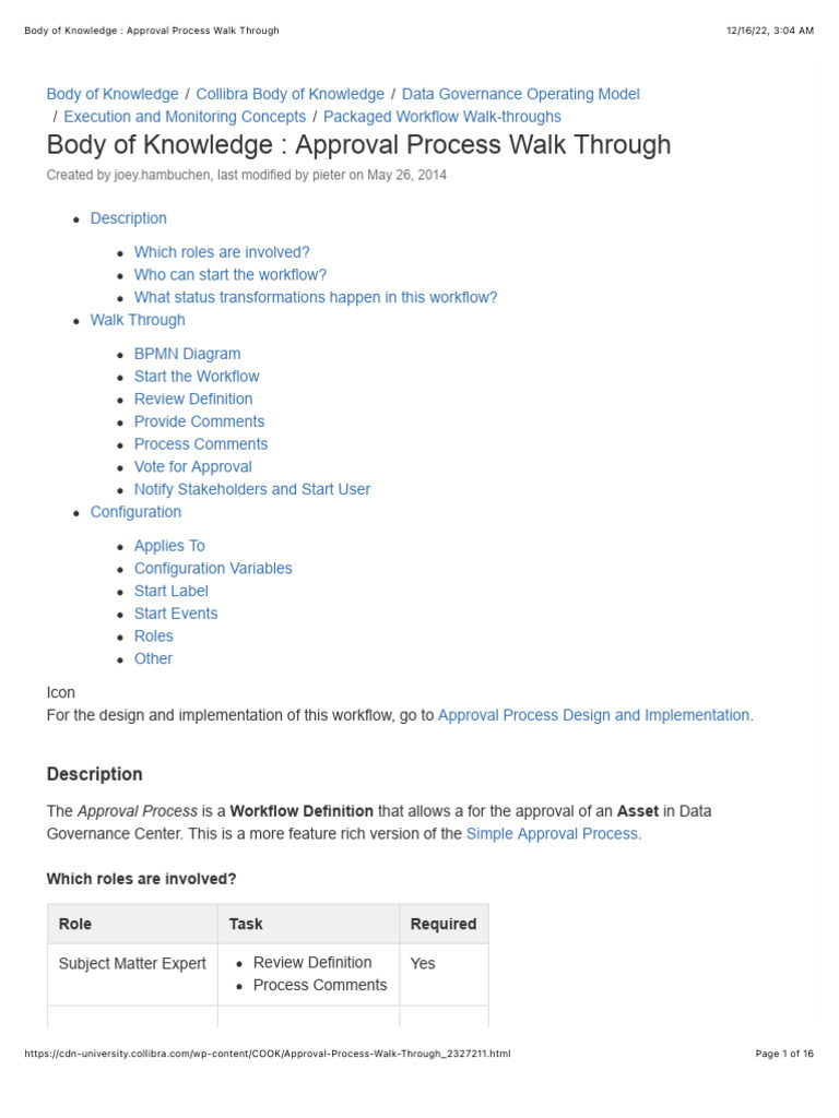 Body of Knowledge: Approval Process Walk Through | PDF | Workflow ...