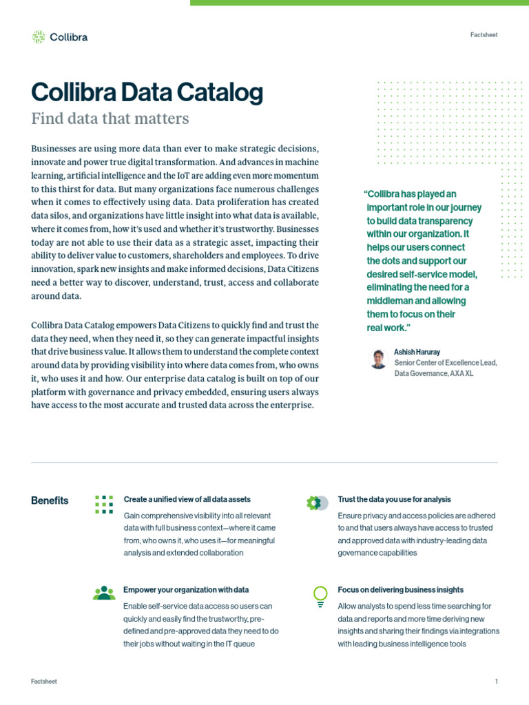 Collibra Catalog Factsheet | PDF | Data | Governance