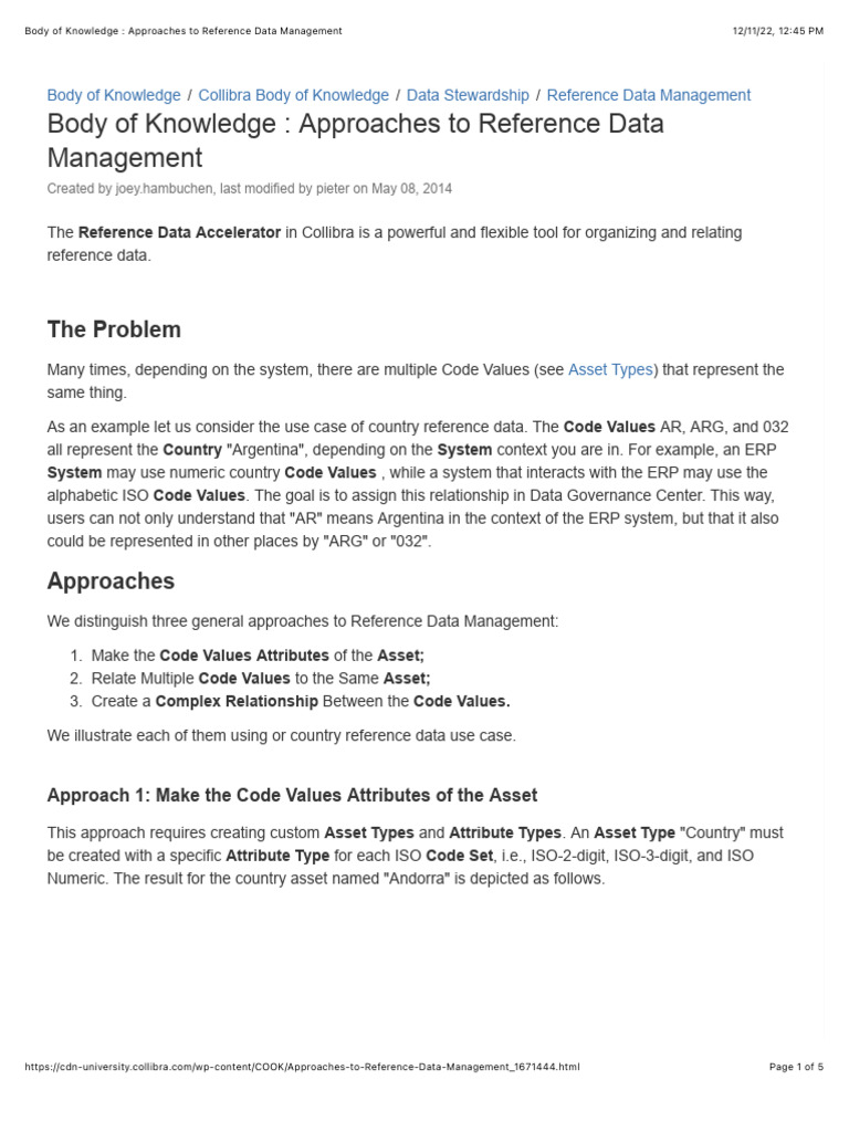 Body of Knowledge: Approaches To Reference Data Management | PDF ...