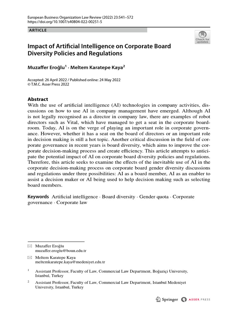 Impact of Artificial Intelligence On Corporate Board Diversity Policies and Regulations ...