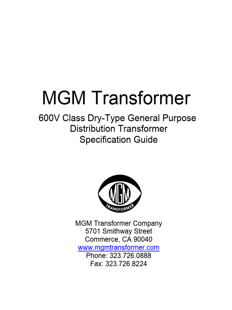 MGM Transformers Type Dry Guide Spec | PDF | Transformer | Inductor