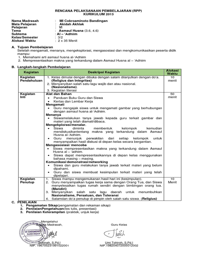 RPP Akidah Akhlak Kelas 3 | PDF | Karier & Perkembangan