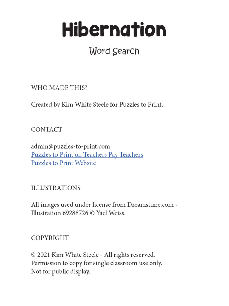 hibernation-word-search | PDF | Word Search | Business Law