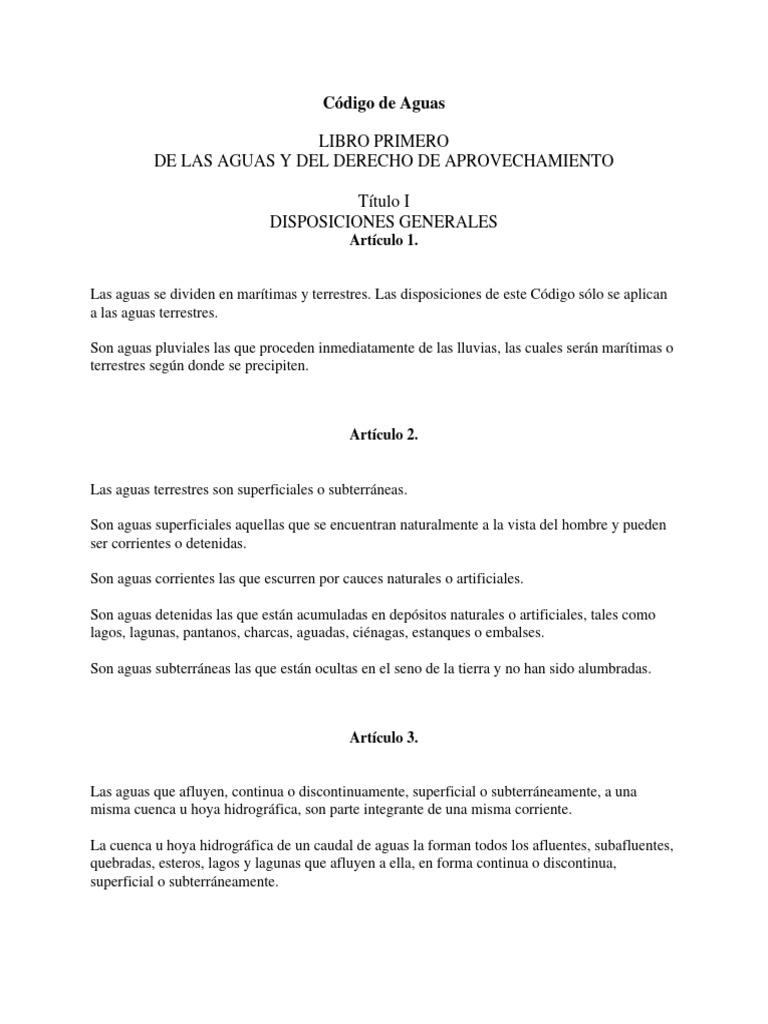 CODIGO DE AGUAS Chile | Descargar gratis PDF | Agua | Propiedad