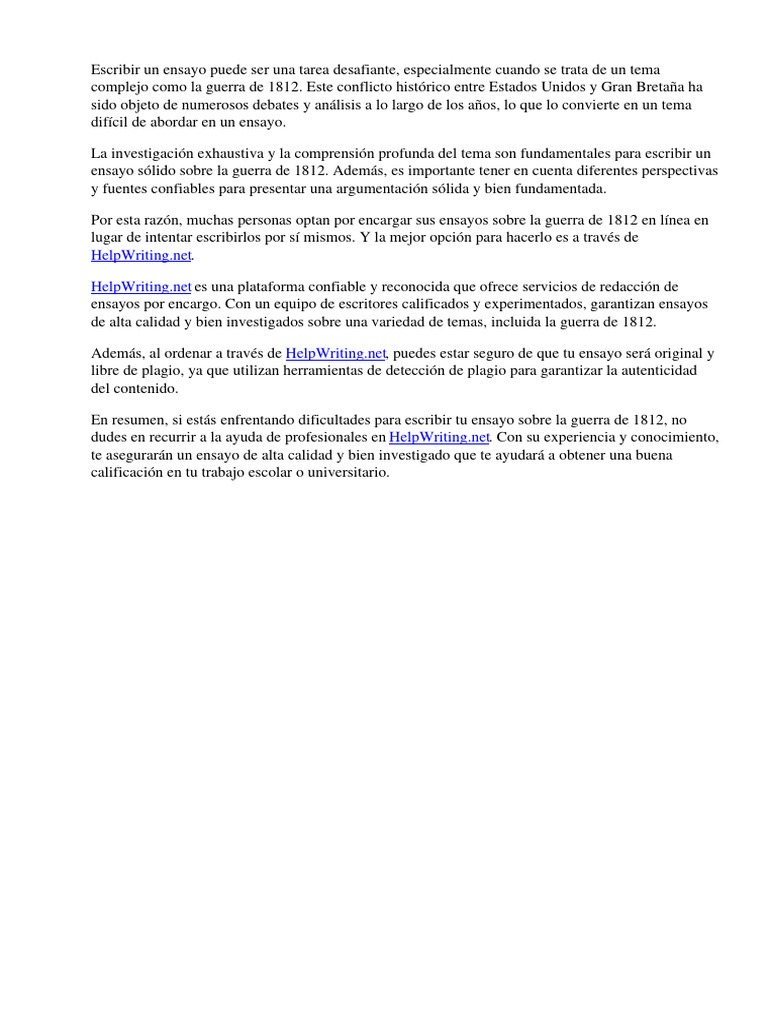La Difícil Tarea de Escribir Un Ensayo Sobre La Guerra de 1812 | PDF ...