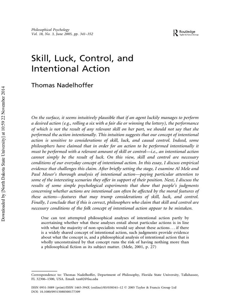 D.03. Skill, Luck, Control, and Intentional Action (T. Nadelhoffer ...