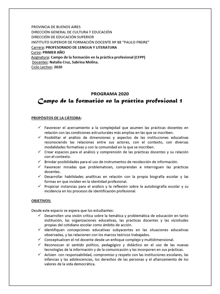 Programa CFPP 1 Cruz Molina 2020 | PDF | Maestros | Pedagogía