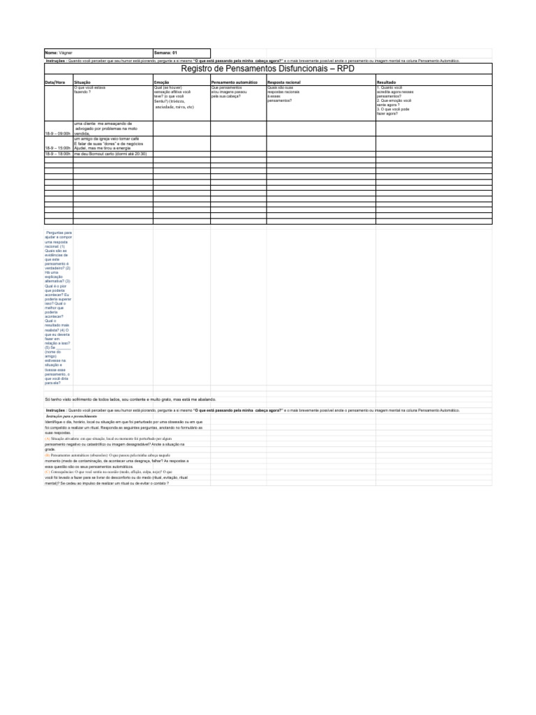 Registro de Pensamentos Disfuncionais | PDF | Pensamento | Ciências ...
