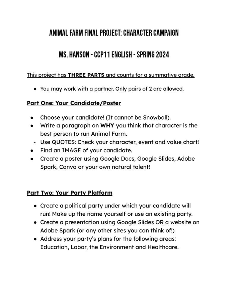 Animal Farm Campaign Poster Project | PDF