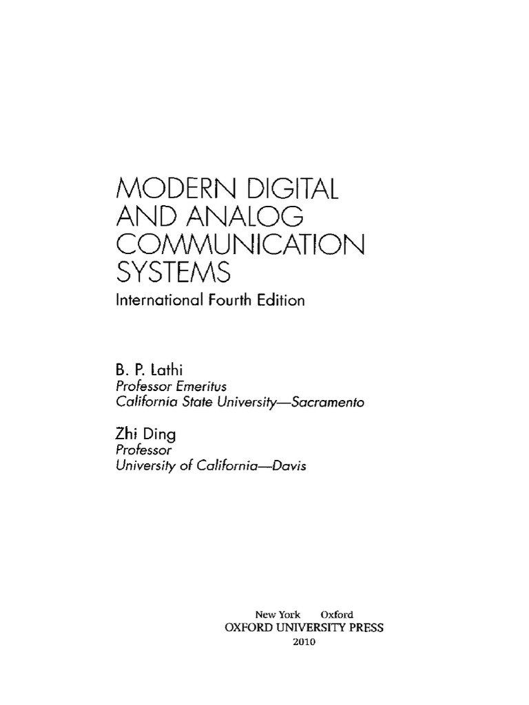 Book Modern Digital and Analog Communication Systems 4th Edition by Lathi | PDF