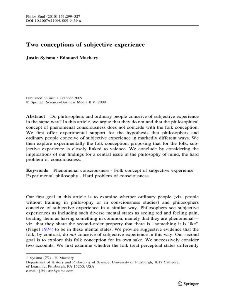 E.08. Two Conceptions of Subjective Experience (J. Sytsma, E. Machery ...