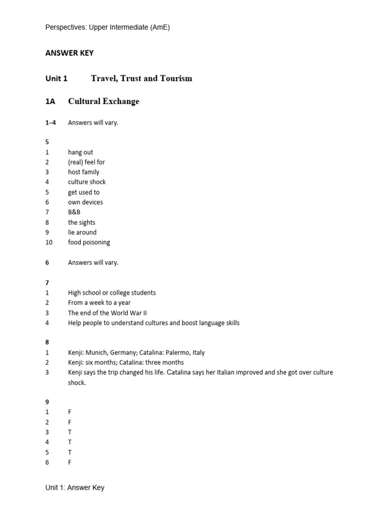 Perspectives3 Studentbook Answerkey Unit1 | PDF