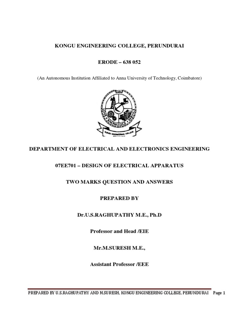 Design of Electrical Apparatus 2 Marks by Mr. M.Suresh | PDF | Science ...