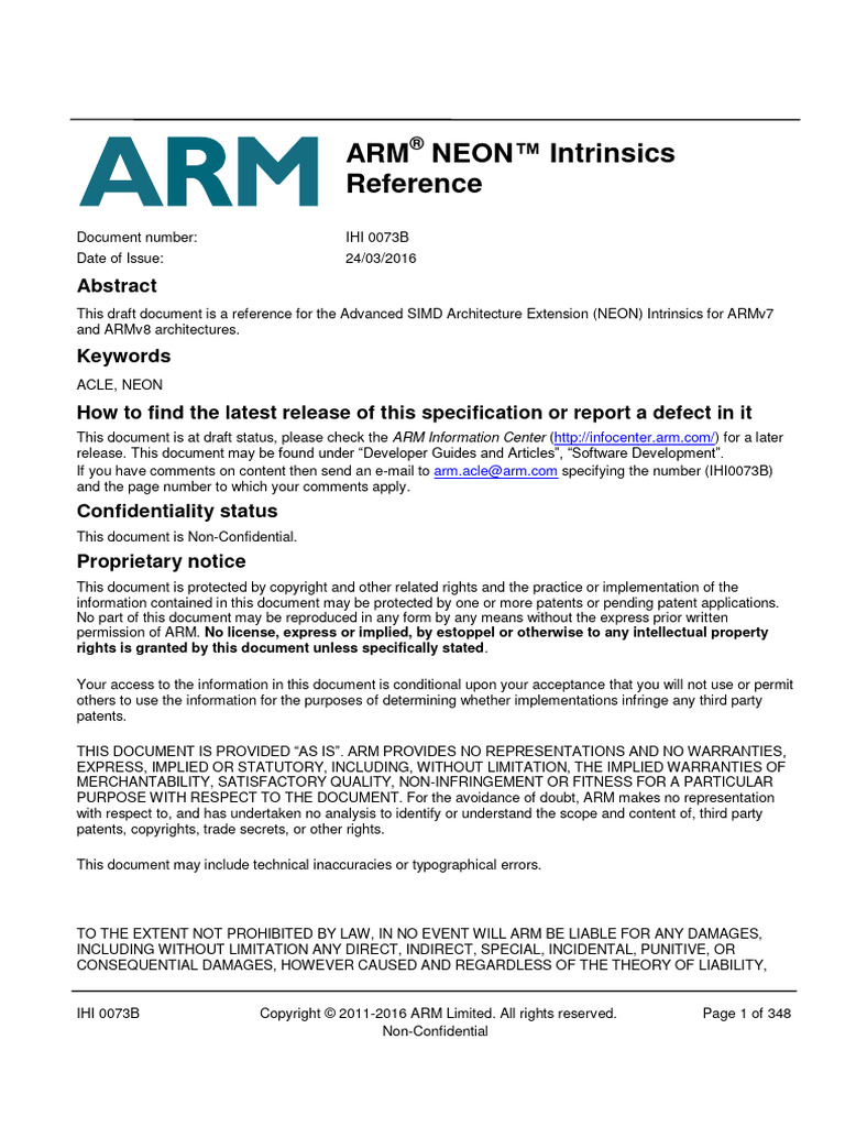 Arm Neon Intrinsics Ref Pdf License Patent 