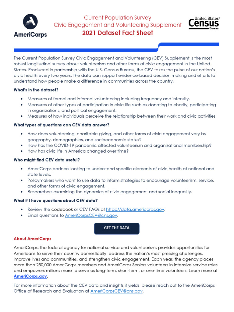2021_CEV_Dataset_Fact_Sheet | PDF | Civic Engagement | Volunteering