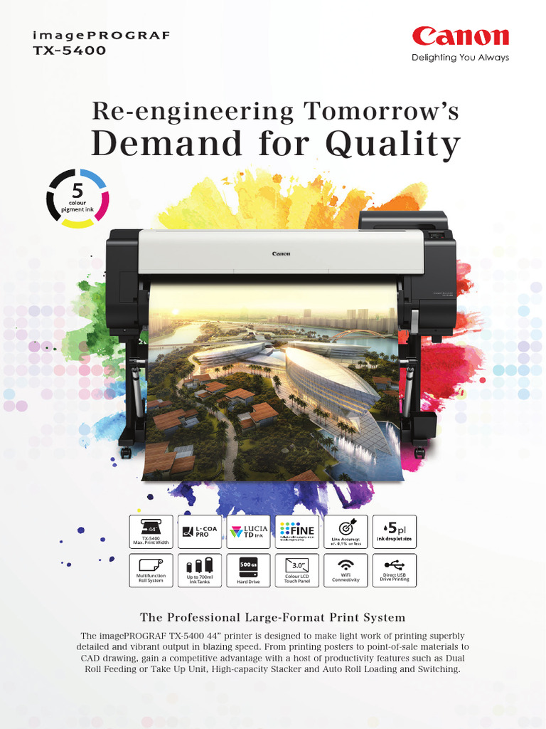 Canon Imageprograf TX 5400 Large Format Color Inkjet Printer | PDF ...