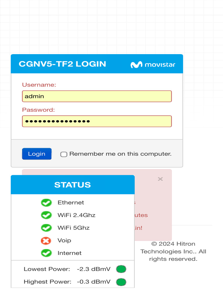 CGNV5-TF2 Login - Hitron Technologies | PDF