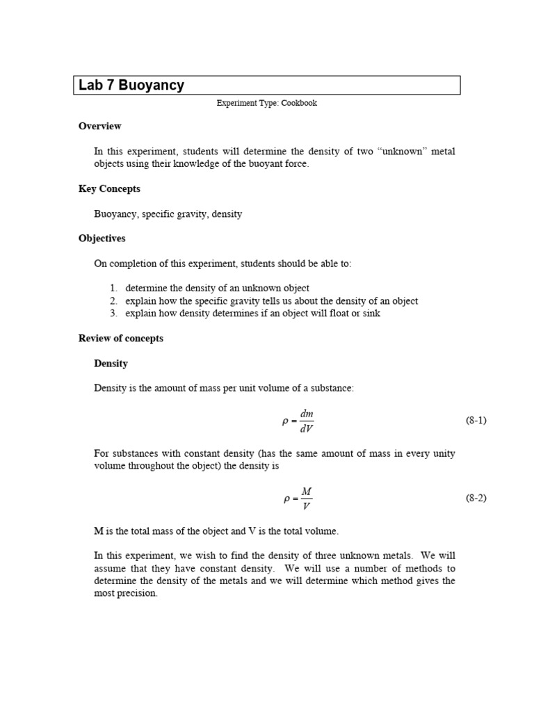 Laboratory | PDF | Buoyancy | Density