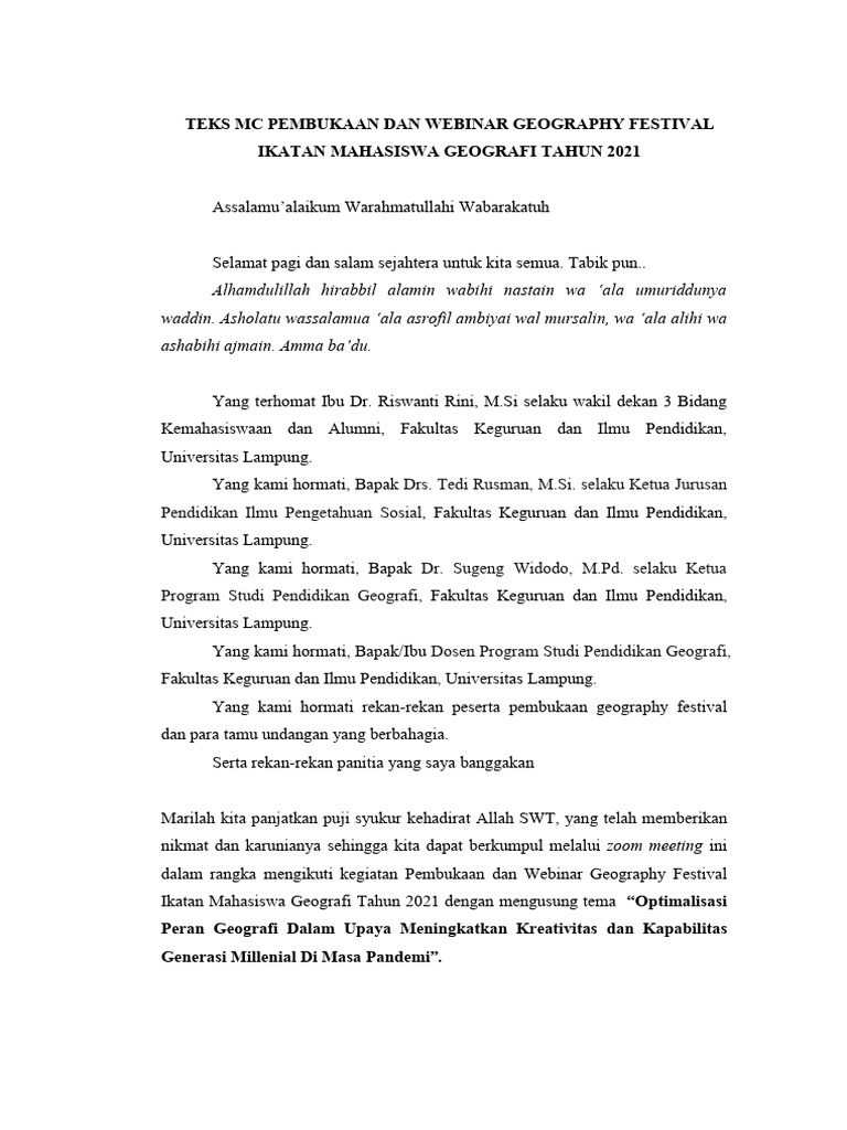Pembukaan Geography Festival 2021 | PDF