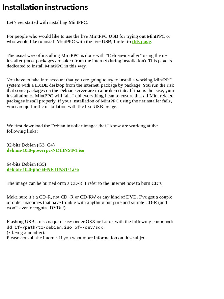 Installation Instructions - MintPPC | PDF | Booting | System Software