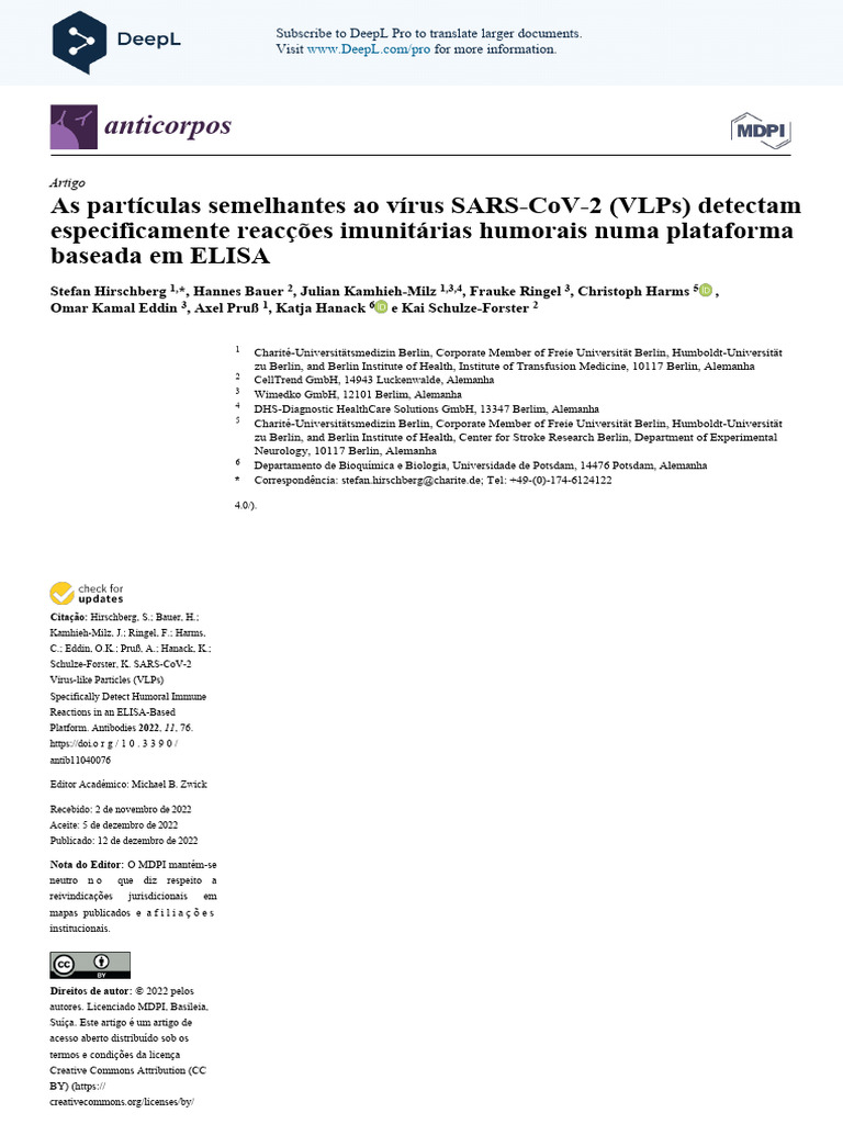 VLPs Detectam Respostas Imunes ao SARS-CoV-2 | PDF | Elisa | Biologia
