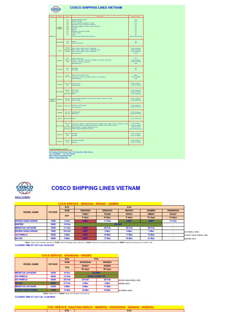 COSCO Vietnam Shipping Schedule | PDF | Shenzhen | China