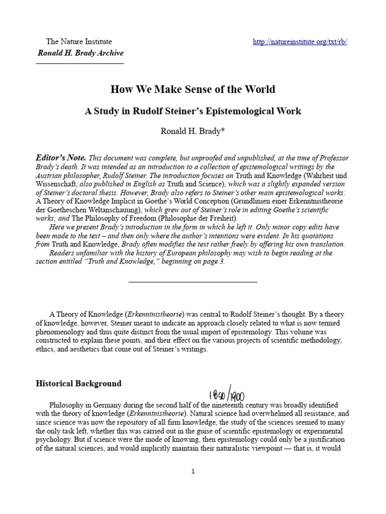 Steiner | PDF | Epistemology | Experience