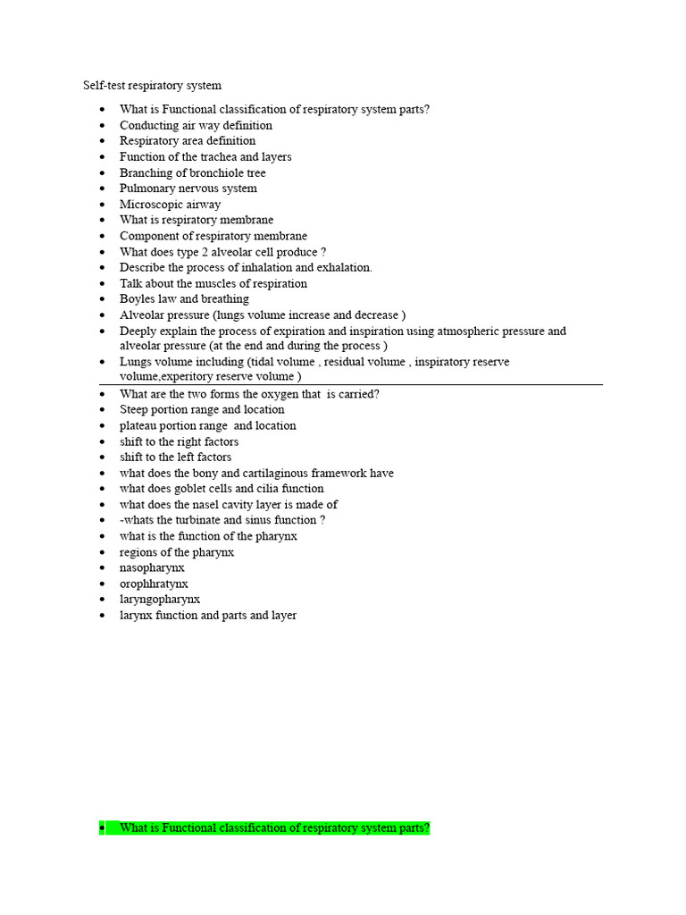 Self Test 3 | PDF | Respiratory Tract | Lung
