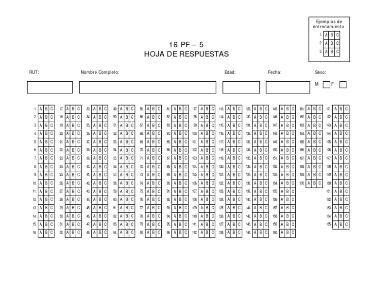 16 PF Answer Sheet Template | PDF