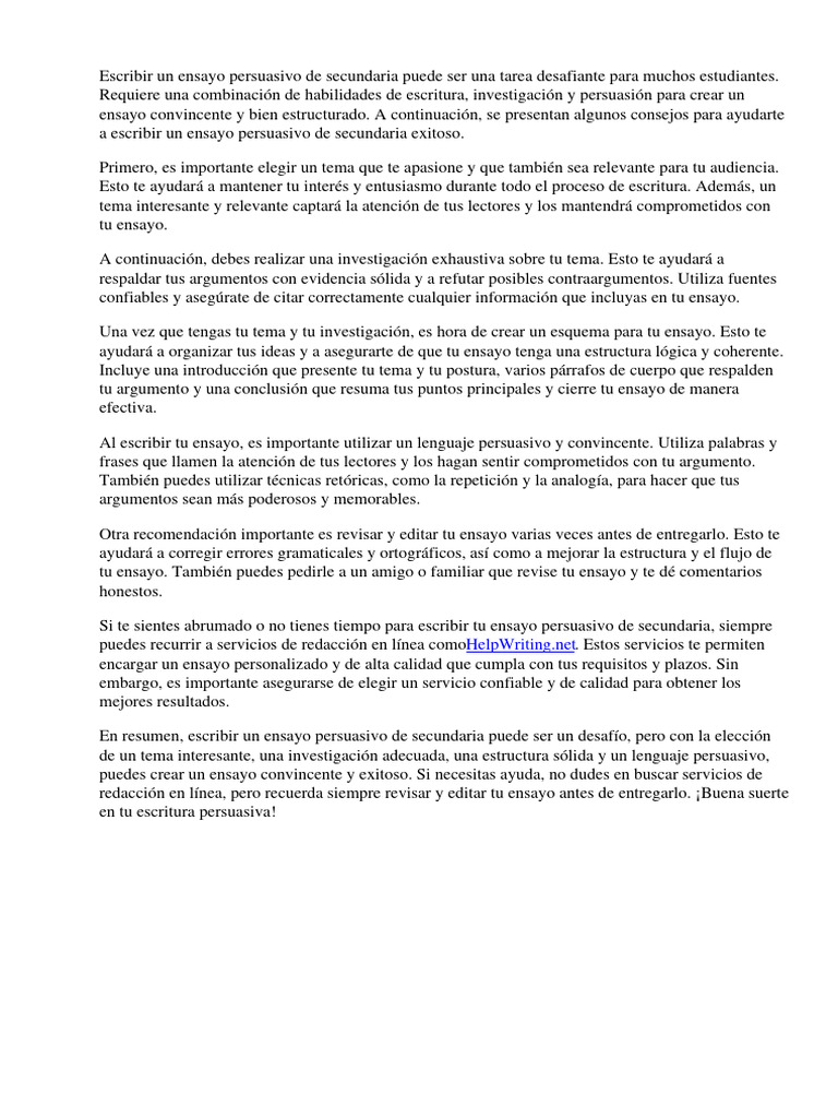 Cómo Escribir Un Ensayo Persuasivo de Secundaria | PDF | Ensayos ...