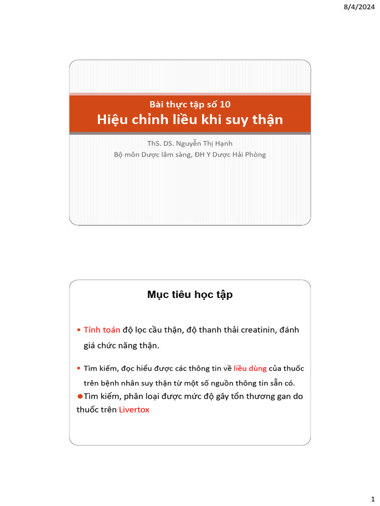 Bài Hiệu Chỉnh Liều Khi Suy Thận k10 | PDF