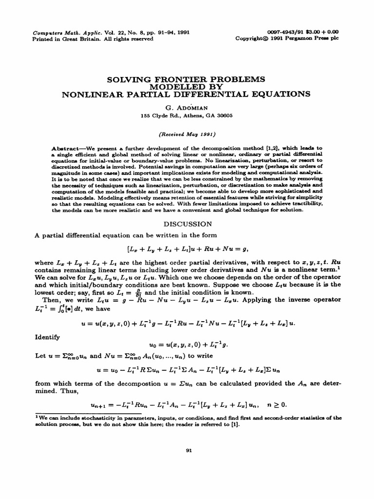 Adomian Solving Frontier Problems Modelled by Nonlinear Partial | PDF ...