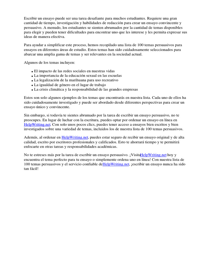 100 Temas Persuasivos para Ensayos | PDF | Ensayos