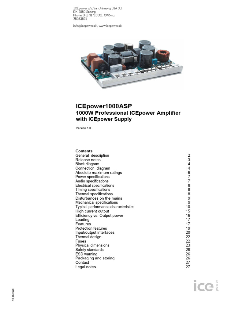 ICEpower 1000ASP Amplifier Manual | PDF | Amplifier | Mains Electricity