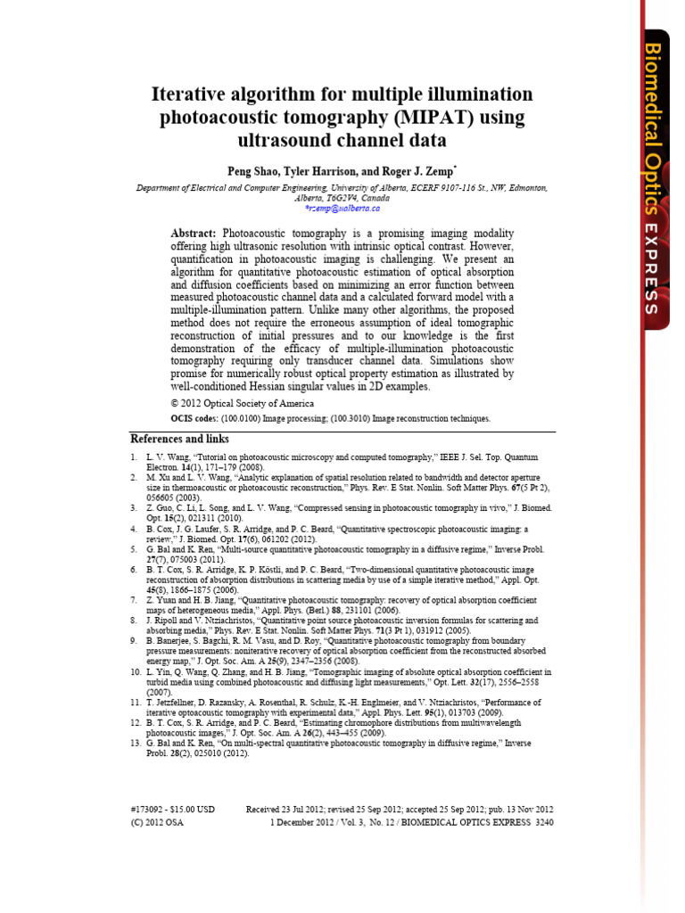 Iterative Algorithm For Multiple Illumination Photoacosutic Tomography MIPAT Using Ultrasound ...